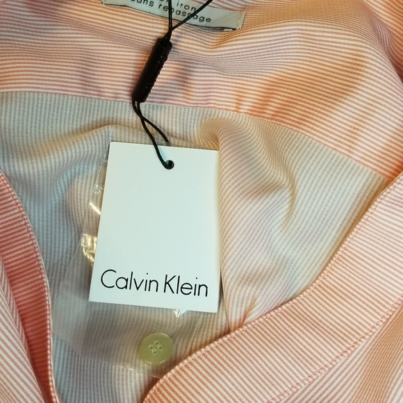 Calvin Klein | Tops | Nwt Calvin Klein Button Down Shirt Salmon Stripe ...
